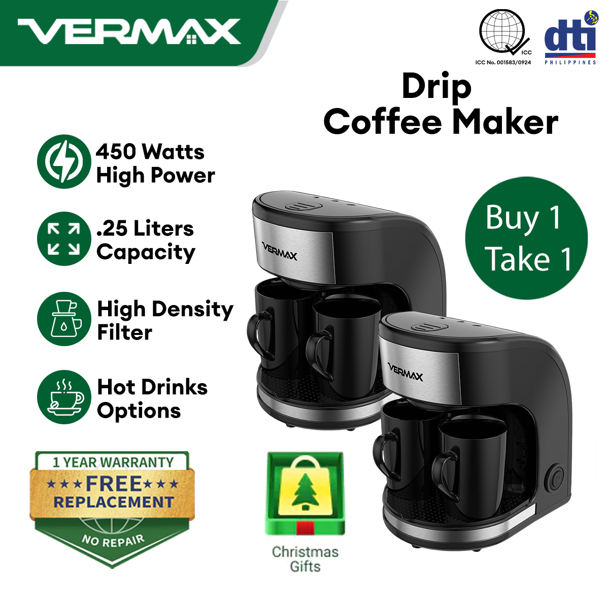 Vermax [Buy 1 Get 1] Multi-Function Coffee Machine Drip Coffee Maker ...