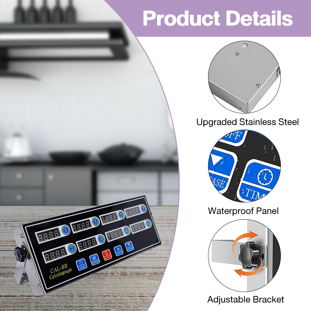 3 Stage Reminder 8 Channel Digital Timer Kitchen Cooking CAL-8B LCD ...