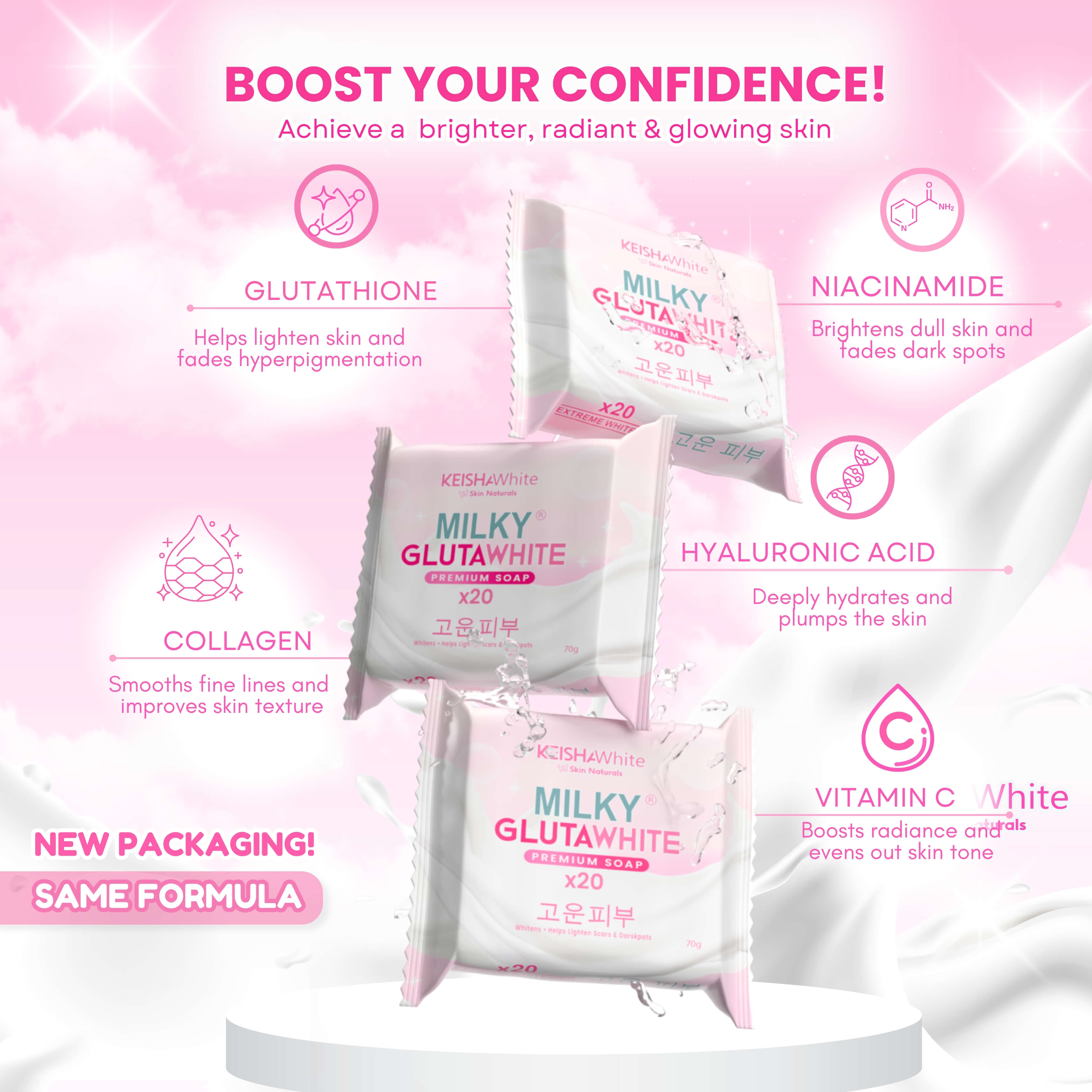 MILKY GLUTA WHITE X20 EXTREME WHITENING SOAP [GLUTATHIONE, NIACINAMIDE, COLLAGEN, VIT.C ...