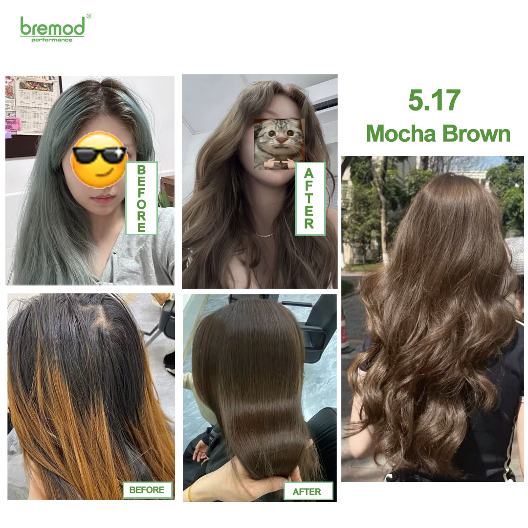 (HOT) Bremod Hair Color Mocha Brown 5.17 Oxidizing Natural Dye Cream ...