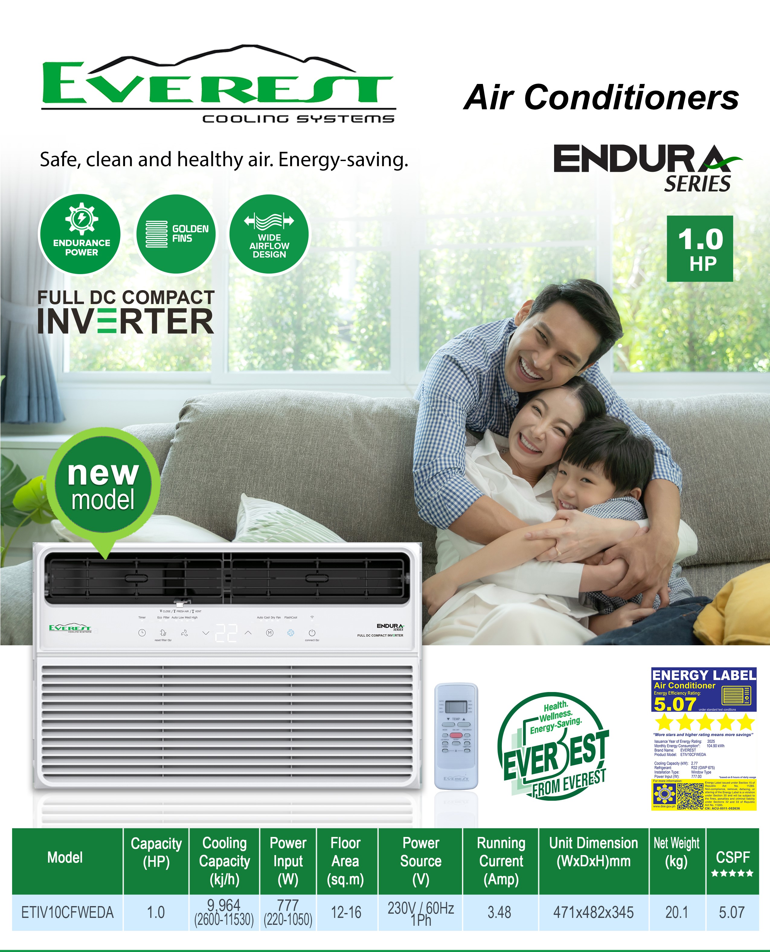 Everest Endura 1HP Inverter Window Type Aircon/ Full Dc/ Top Discharge ...