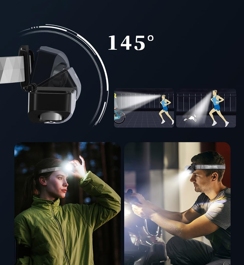 PHILIPS Multi-Functional LED Rechargeable Headlight – 450Lumens, 100m ...