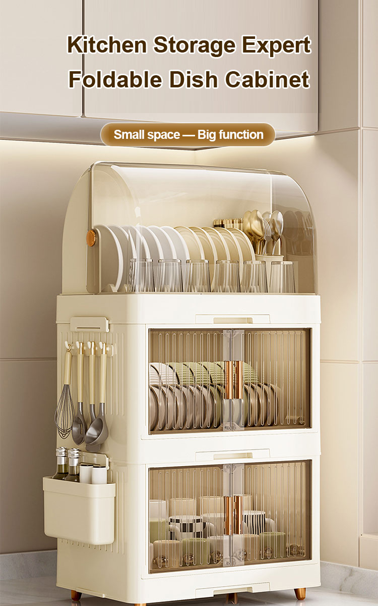 Plastic Dish Cabinet with Foldable Dish Drainer Drying Rack Kitchen ...