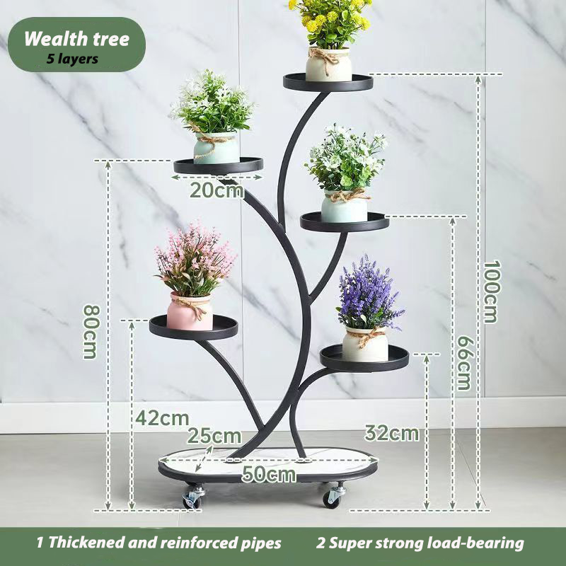 Mobile flower stand with wheels iron plant display shelf indoor storage ...