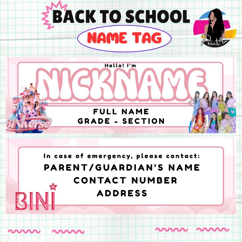Name Tag Laminated Bini - nameplate for kids Back to school | Shopee ...