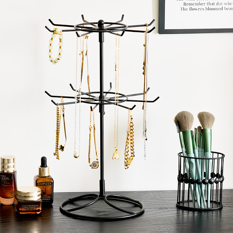 2 Layer Rotating Rack For Necklace Jewelry Display With Hook Metal ...