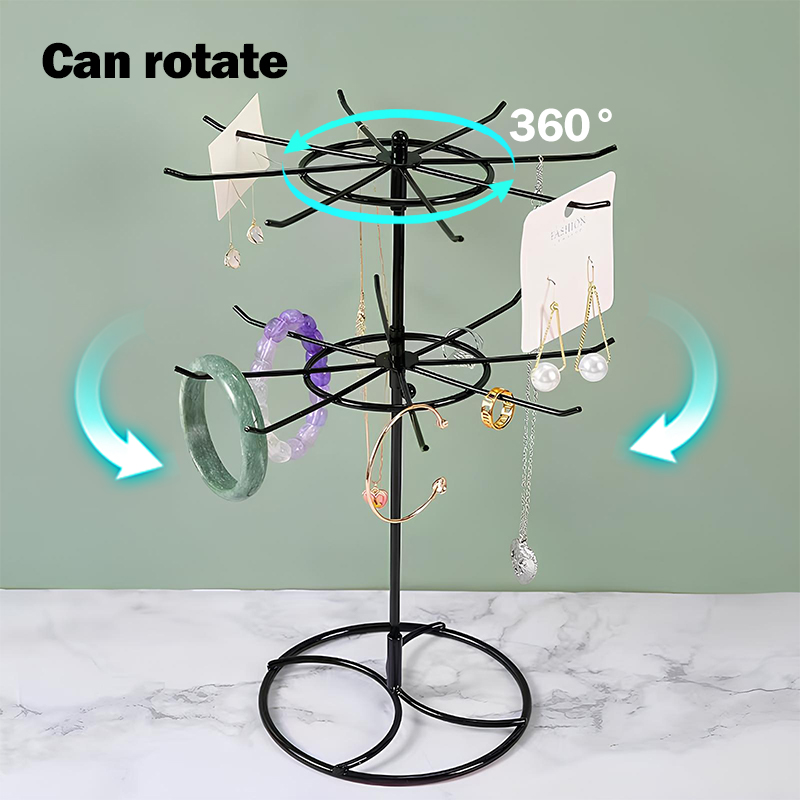 2 Layer Rotating Rack For Necklace Jewelry Display With Hook Metal ...