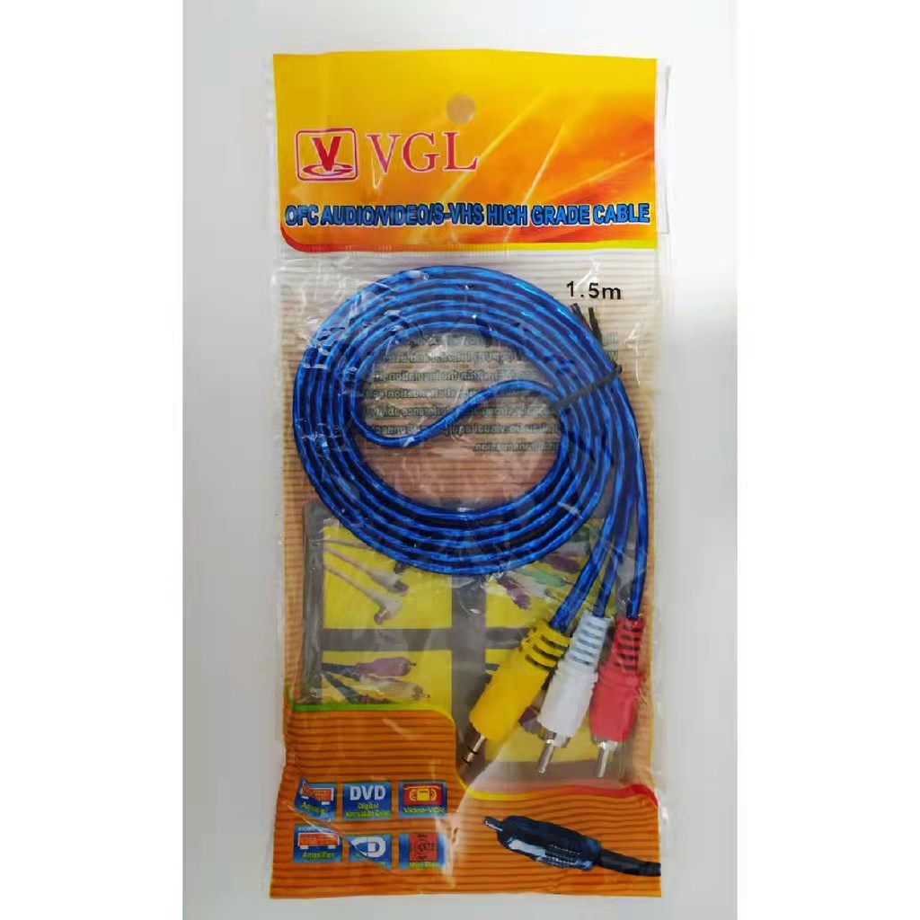 VGL 1X2 1.5M RCA JACK CABLE WIRE FOR TV/DVD/SPEAKER/AMPLIFIER COD BNN ...