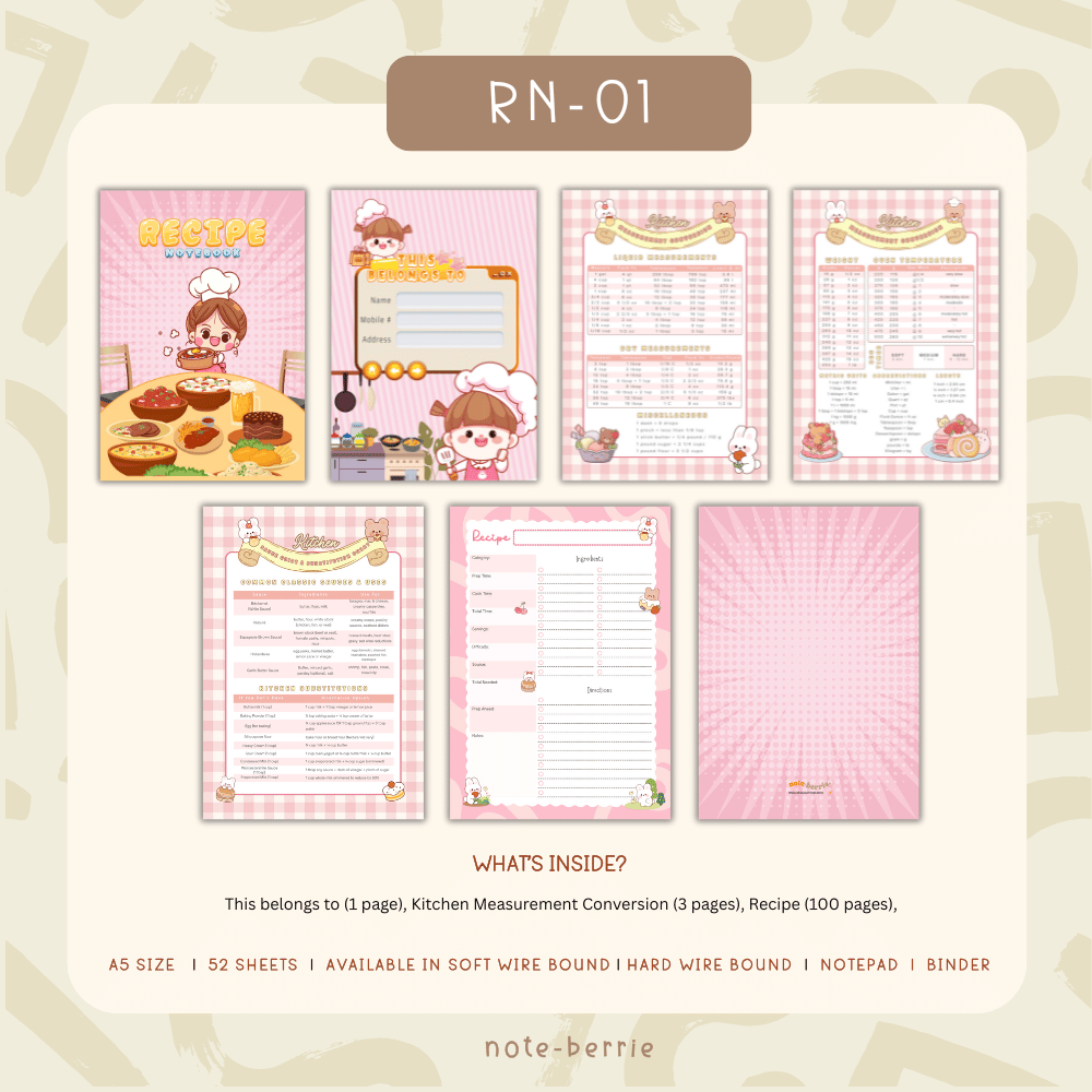 A5 Cute Recipe Notebook Kitchen Diary Journal Cookbook Culinary Cook ...