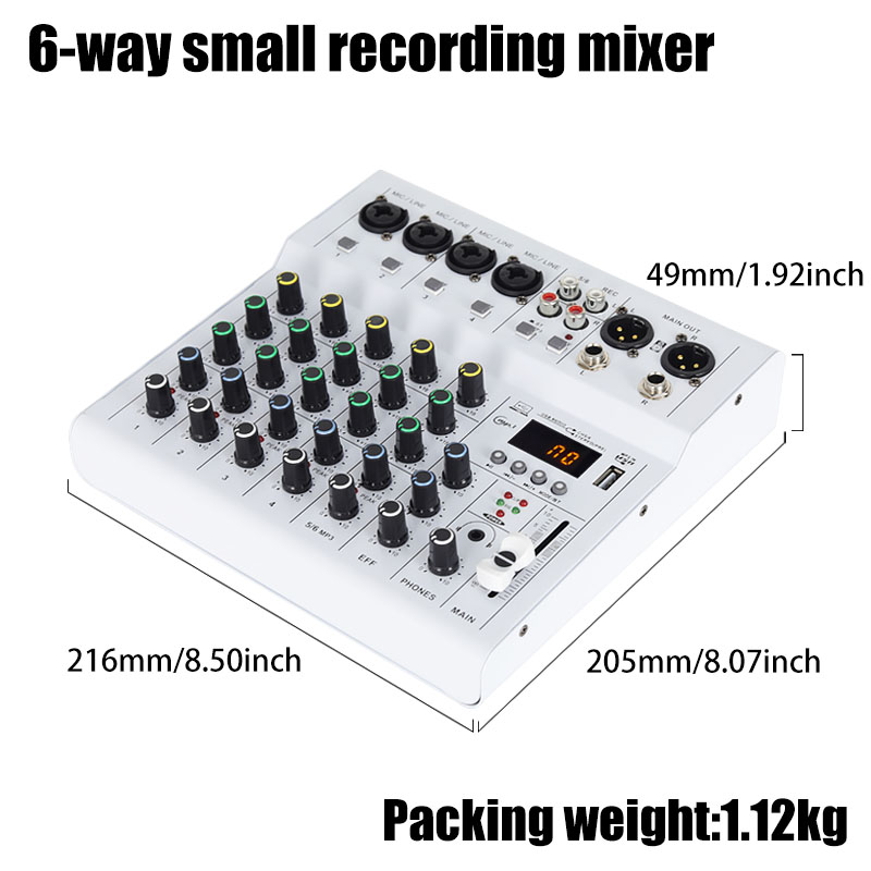 6-Channel Mixing Console Personal Sound Effect Audio Mixer USB PC ...