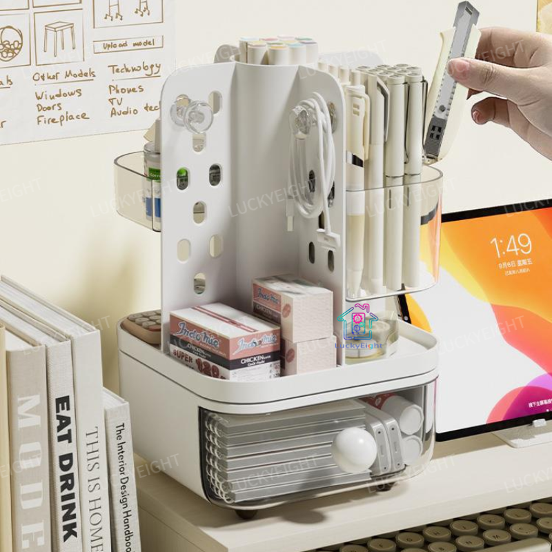 Cubby Shelf 360° Rotatable Pen Holder Hole Pegboard Desktop Organizer ...