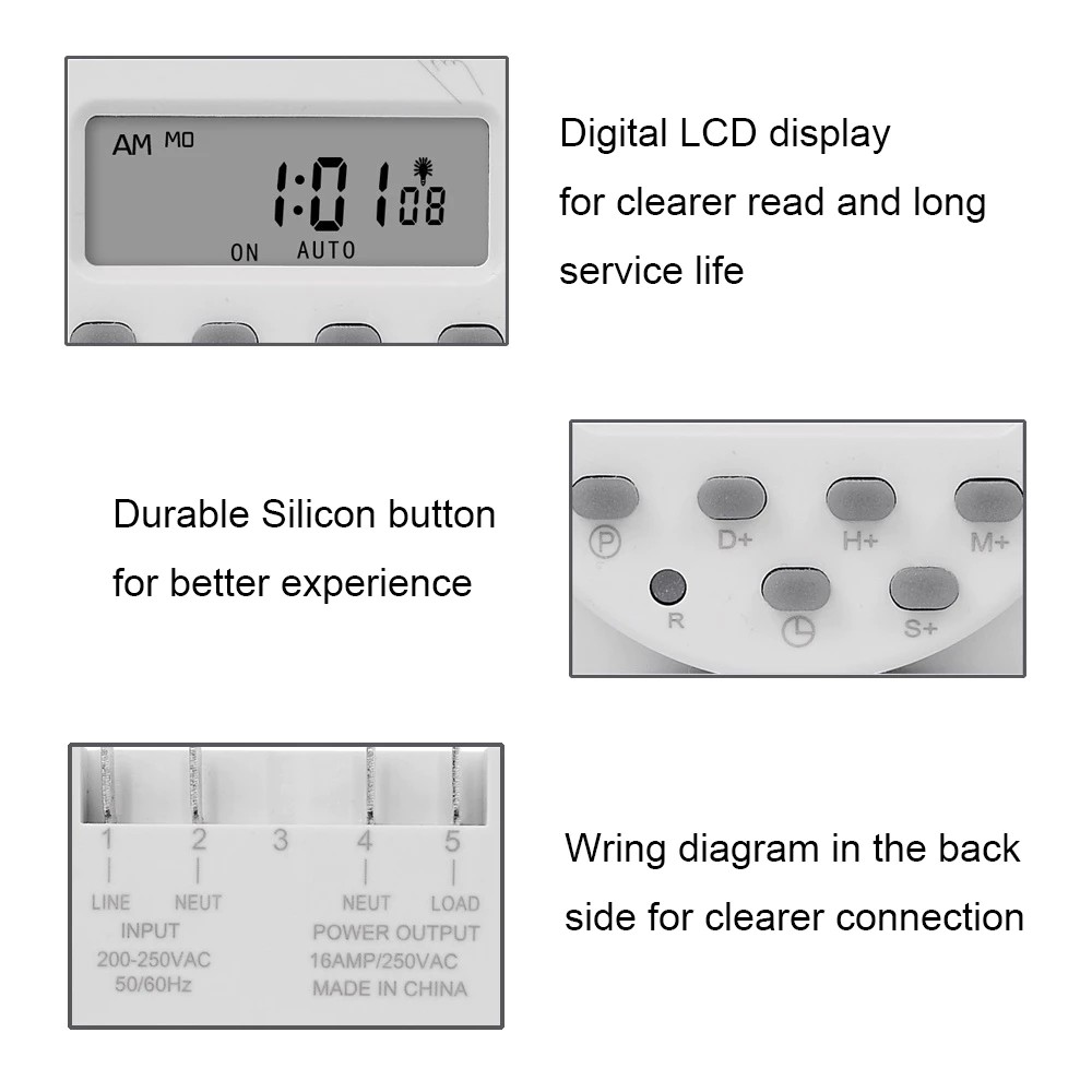 SINOTIMER 220V Weekly 7 Days Digital Programmable Timer Power Control ...