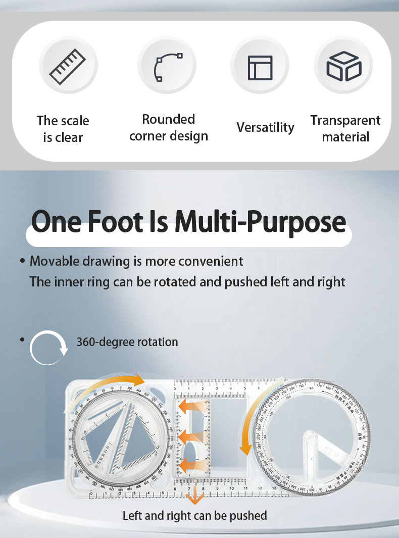 Multi functional 360 ° movable geometric drawing ruler for students ...