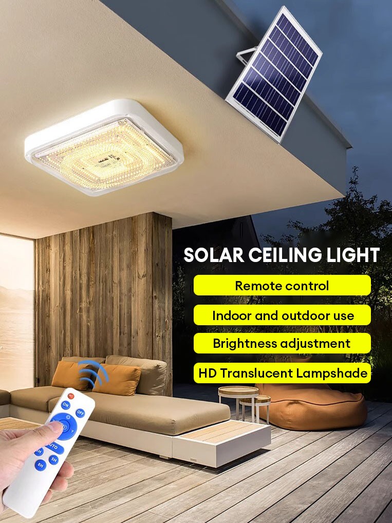8000W Solar Powered Ceiling Light IP65 Waterproof Dimmable Indoor ...
