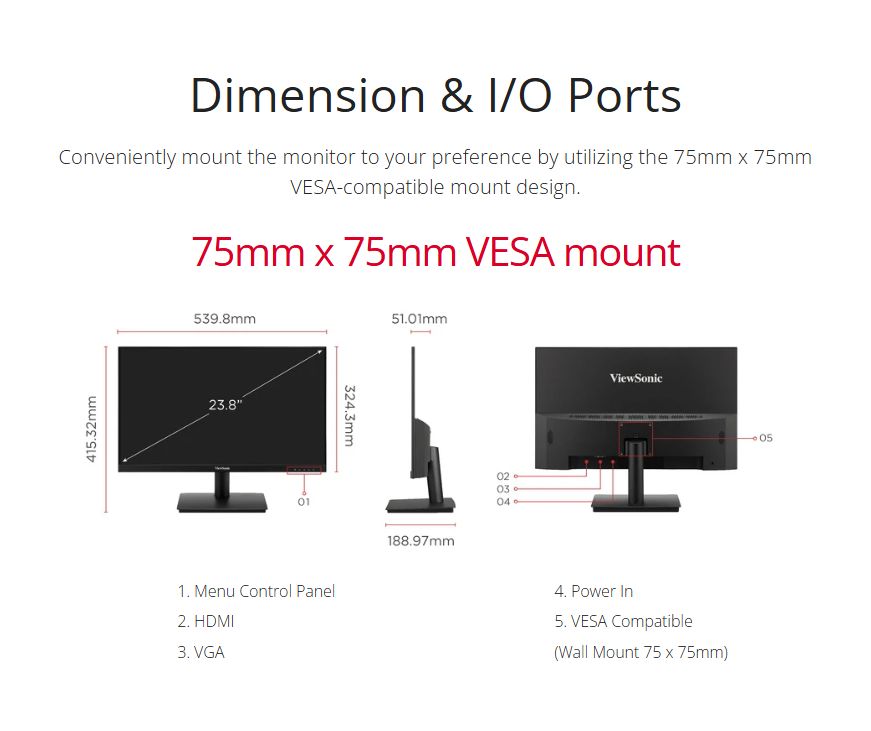 ViewSonic VA240A-H 24" Full HD 1920 x 1080 120Hz IPS Technology 1ms ...