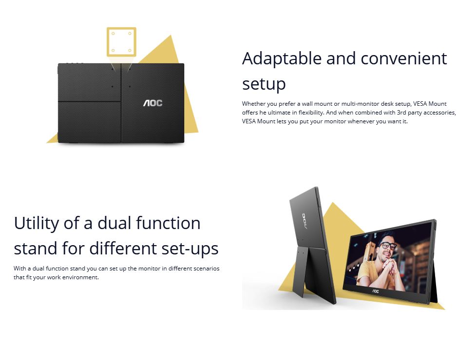 AOC 16T10 15.6" FHD (1920x1080) 60Hz 5ms GTG IPS USB-C Portable Monitor | Shopee Philippines