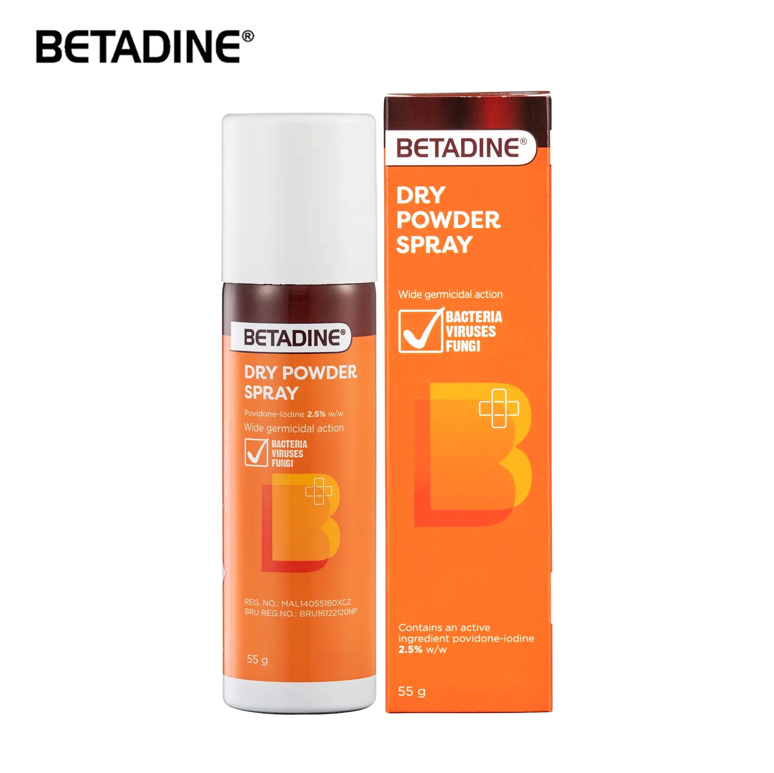 Betadine Dry Powder Spray (Povidone Iodine) Wound Care Remedy - 55g ...