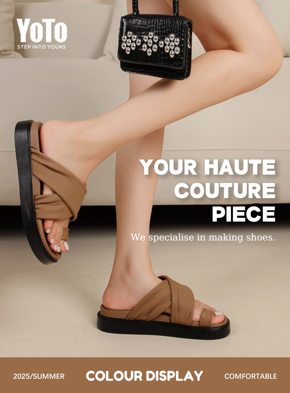 YOTO Cross Strap with Toe Loop Design Rubber Made Slip On Slippers Casual Thick Soled Flat ...