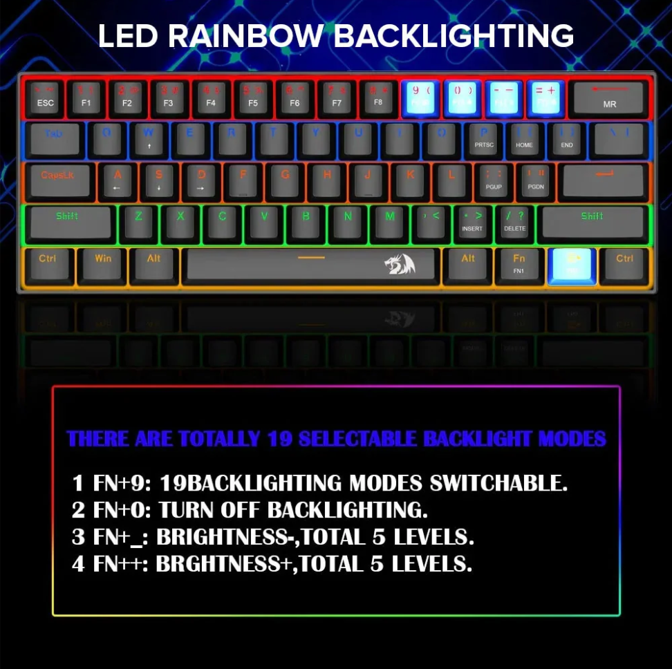 Redragon K606 Lakshmi 61-Key Wired Mechanical Keyboard Red / Blue ...