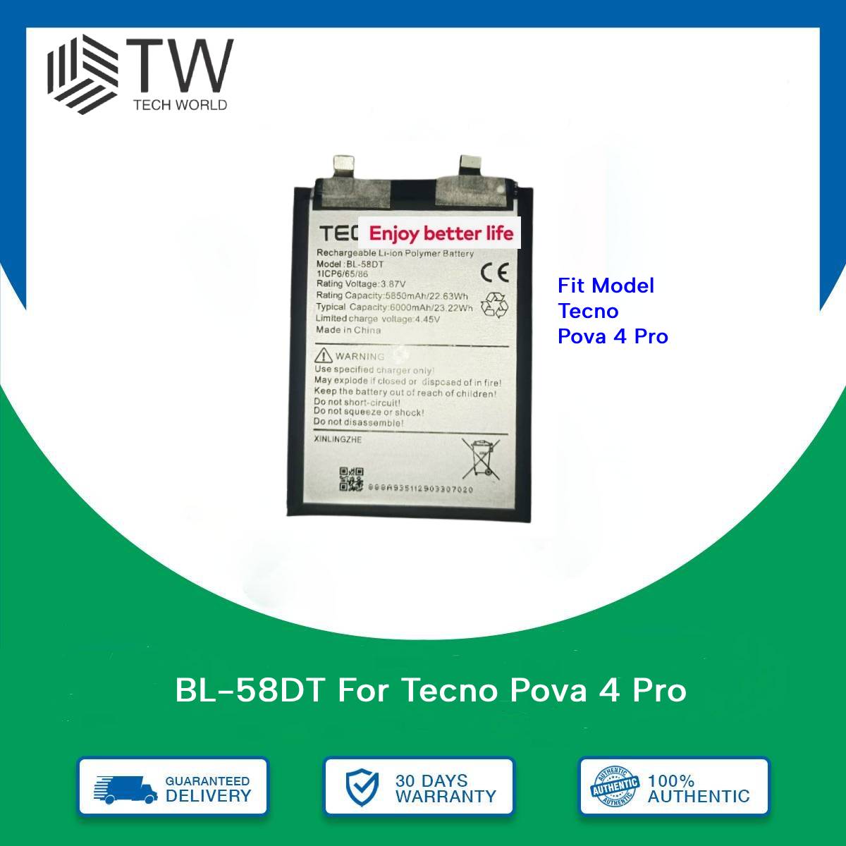 Orihinal AAA BL-58DT Battery For Tecno Pova 4 Pro LG8N | Shopee Philippines