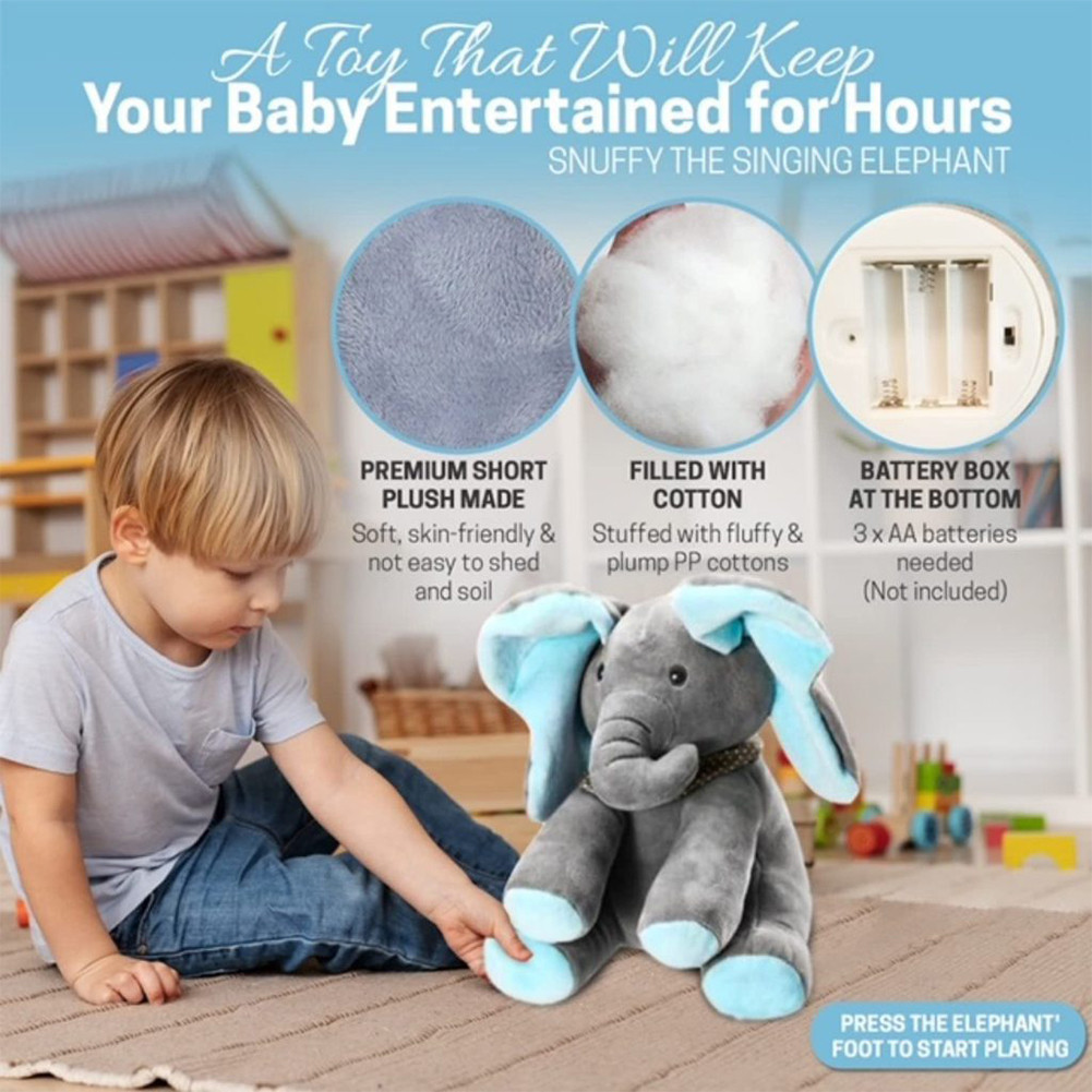 Musical Peek-a-Boo Elephant Toy Interactive Stuffed Baby Animal with ...