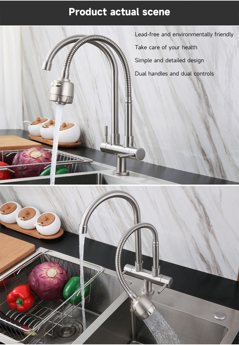 Aurora Gripo Stainless Faucet For Kitchen Sink Single Cold Water Double ...