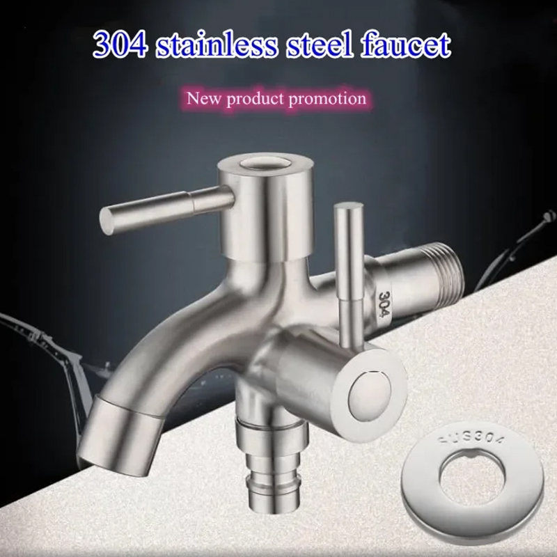 [FREE SHIPPING]304 stainless steel 2 way faucet valvet bibcock faucet 2 in1 out head 2 way water ...