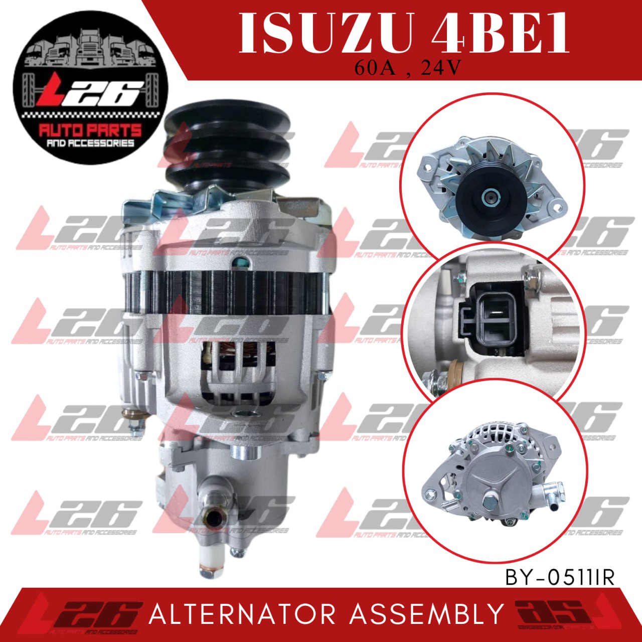 Isuzu 4BE1 4BC2 4BC1 Alternator Assembly 60AMP 24v Triple Pulley with ...