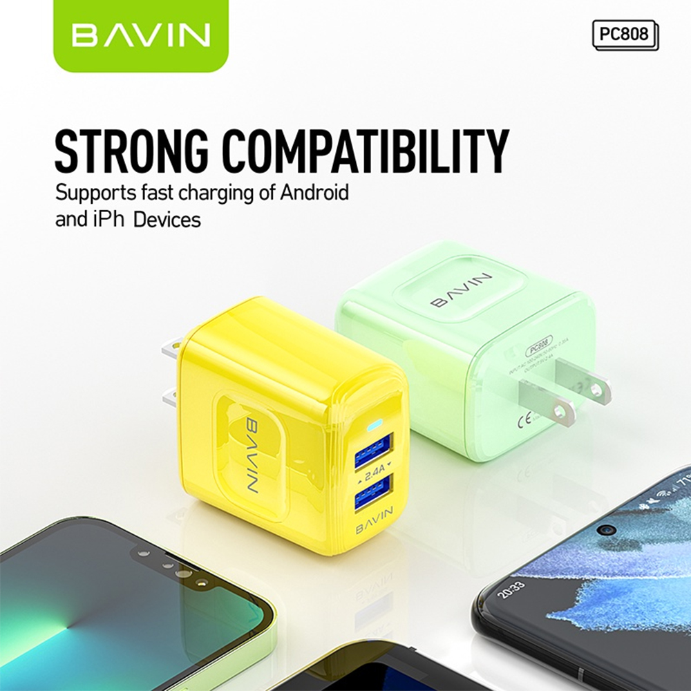 BAVIN PC808 Universal 2.4A Dual USB Port Wall Charger Adapter Fast ...