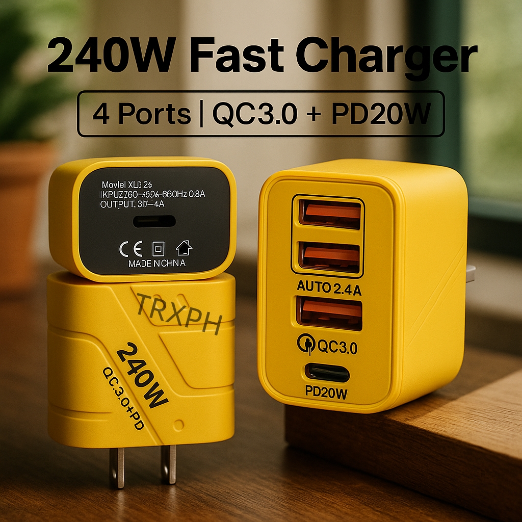 240W Fast Charger 4 USB Ports PD20W QC30 Wall Adapter Travel Plug for ...