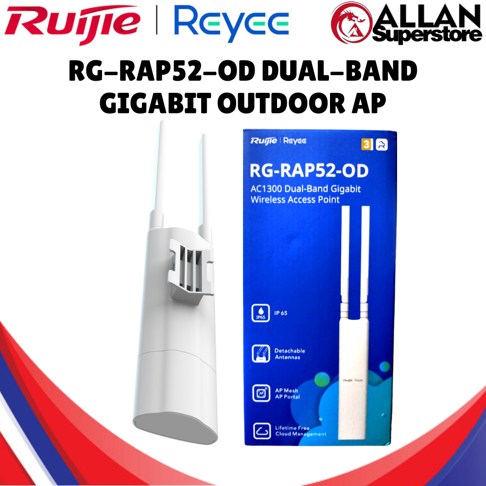 RUIJIE RG-RAP52-OD, Reyee Wi-Fi 5 AC1300 Dual-Band Outdoor Access Point | RG-POE-AF15 | Antenna ...