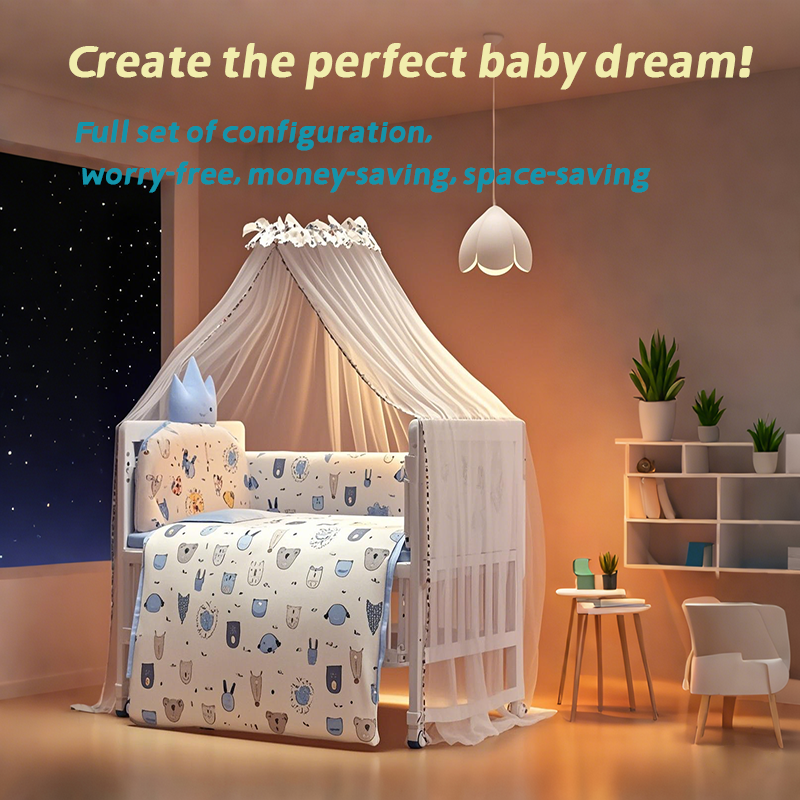 Baby Crib 7-in-1 - Solid Wood Convertible Crib for Baby, European Style ...