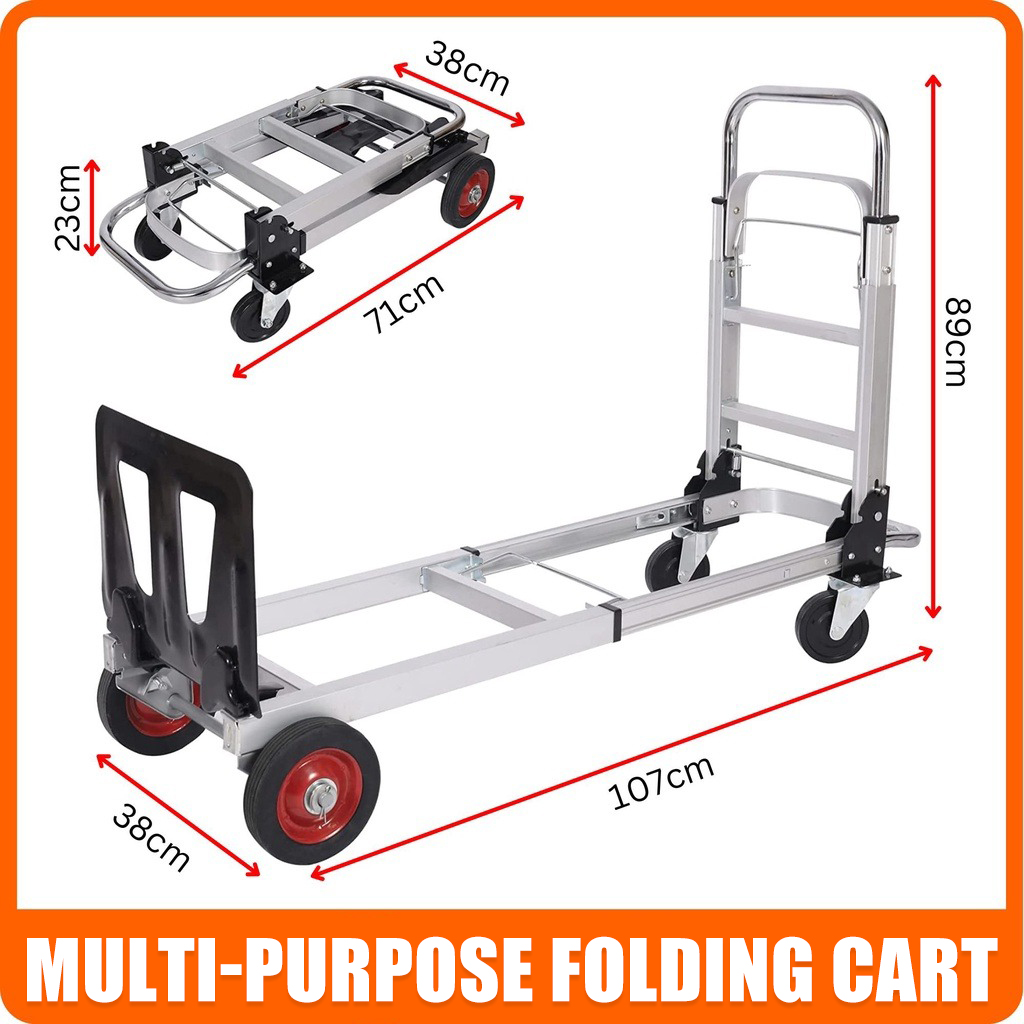 Folding flatbed cart, portable 4-wheel load trolley, aluminum alloy ...