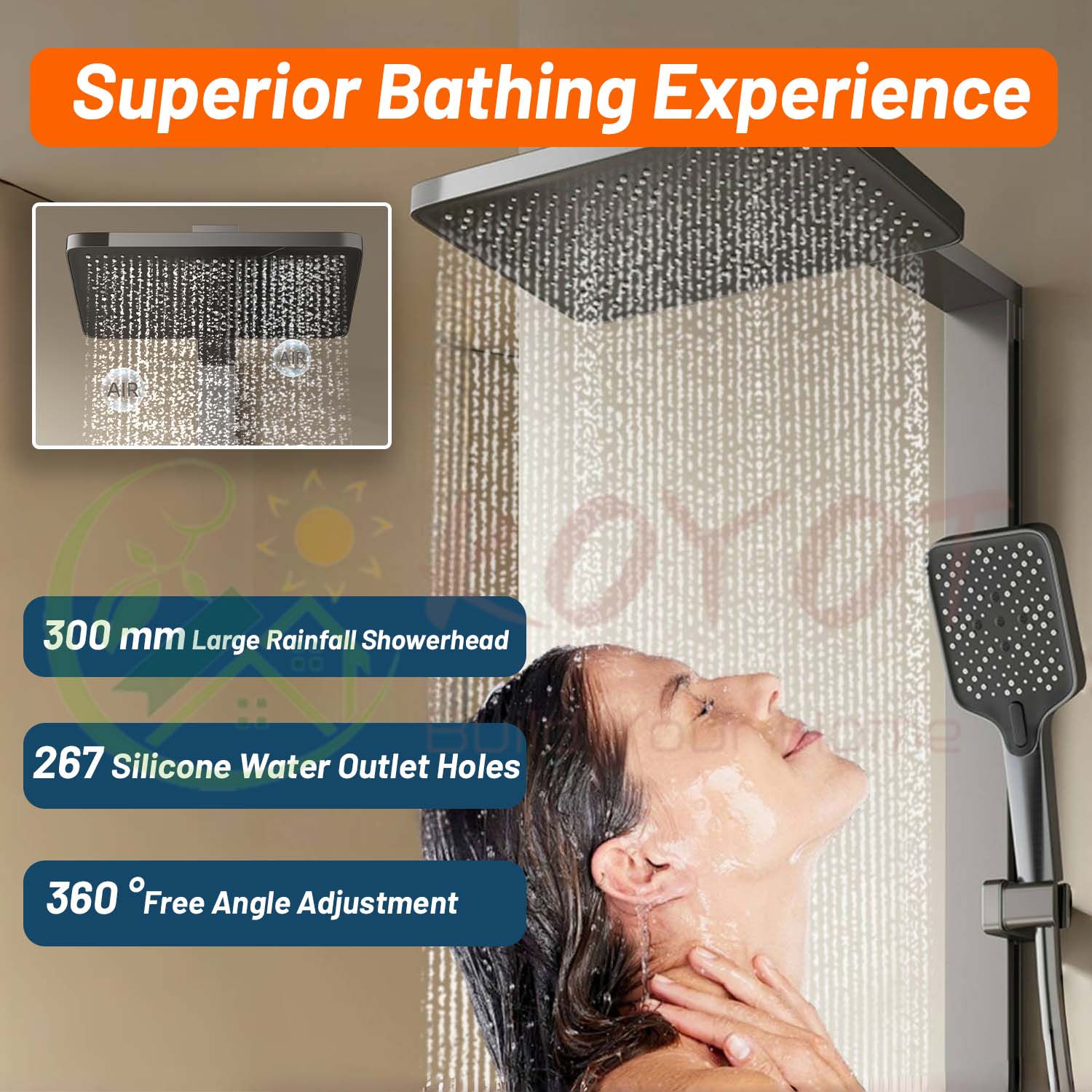 KOYOT Ambient Light Large Storage Platform Shower Set with Waist Shower ...