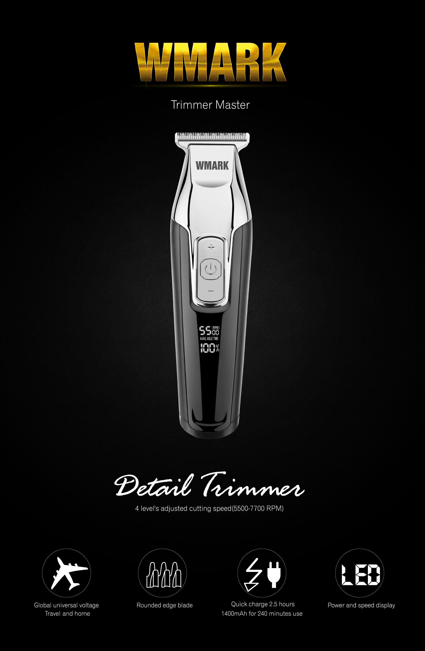 WMARK C24-HC011 Oil Head Electric Clippers Cutting Hair Cut Razor Men's ...