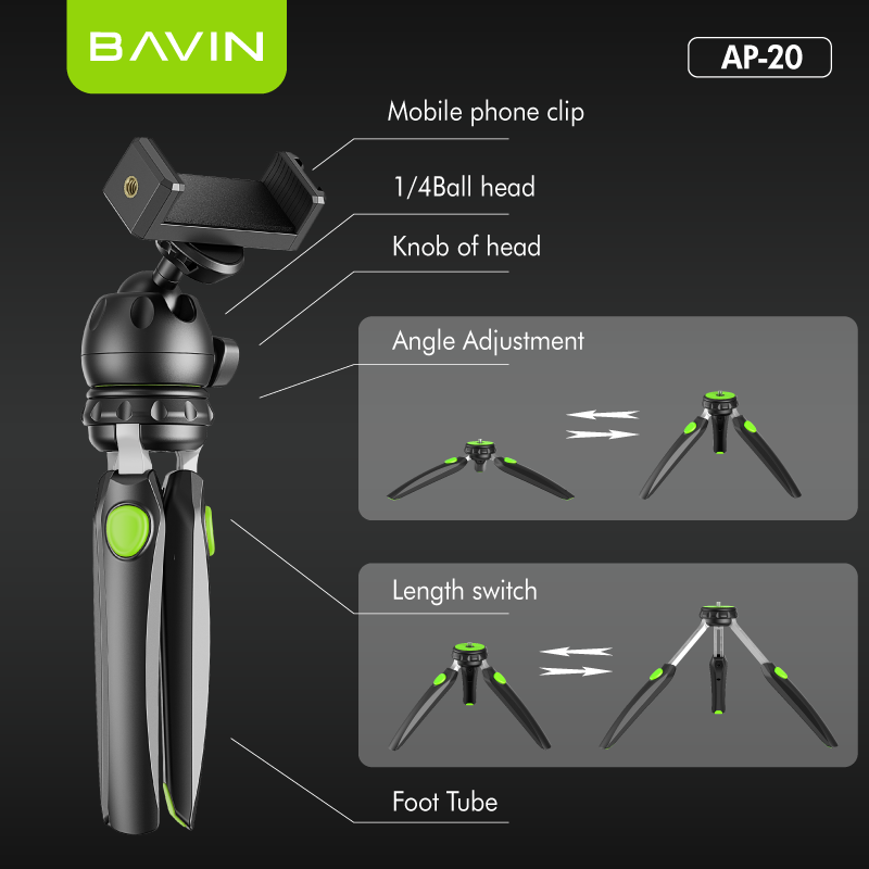 BAVIN P20 Mini Tripod Stand w/ Retractable Compact & Lightweight for ...