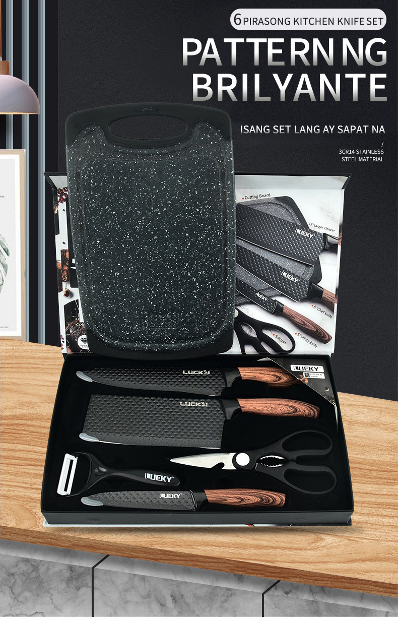 High Quality Kitchen Knife Set 6-Piece Black Stainless Steel ...