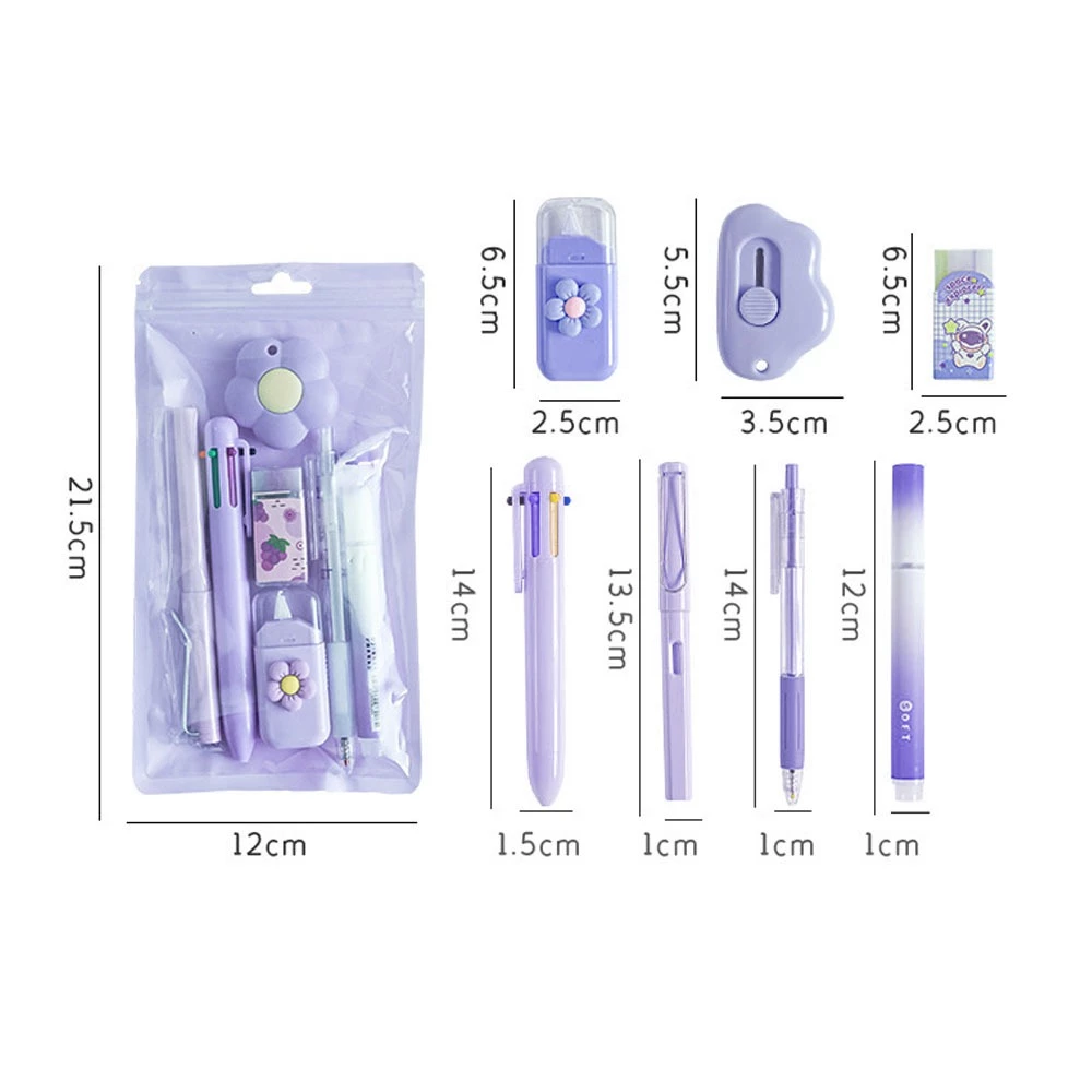 7Pcs/Set Stationery Ballpen Pencil Eraser Highlighter Knife Correction ...