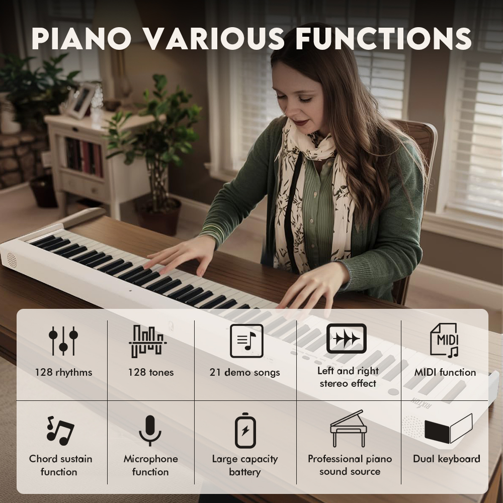 RIXTON Portable Digital Piano 88 Keys Foldable Piano Electric Keyboard ...