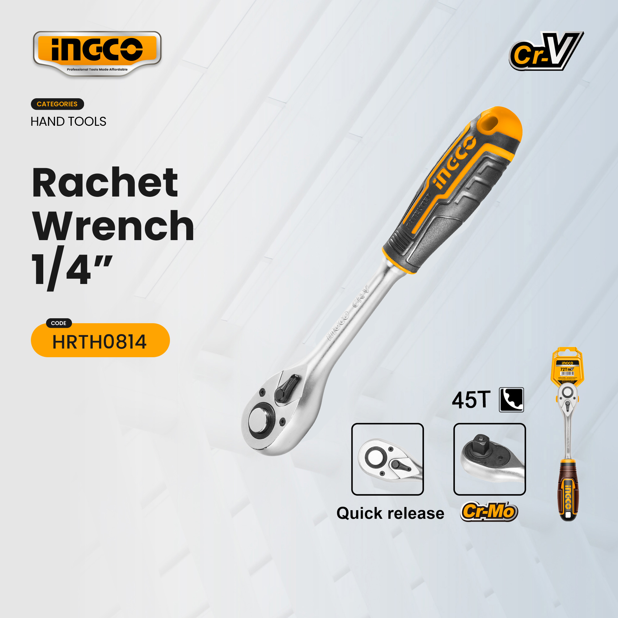 Ingco Industrial Ratchet Wrench CR-V + Cr-Mo Material 1/2" HRTH0812 | 1 ...