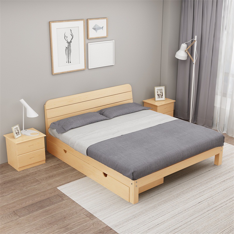 Solid wood bed with drawers 120/150/180 CM double wooden bed frame ...