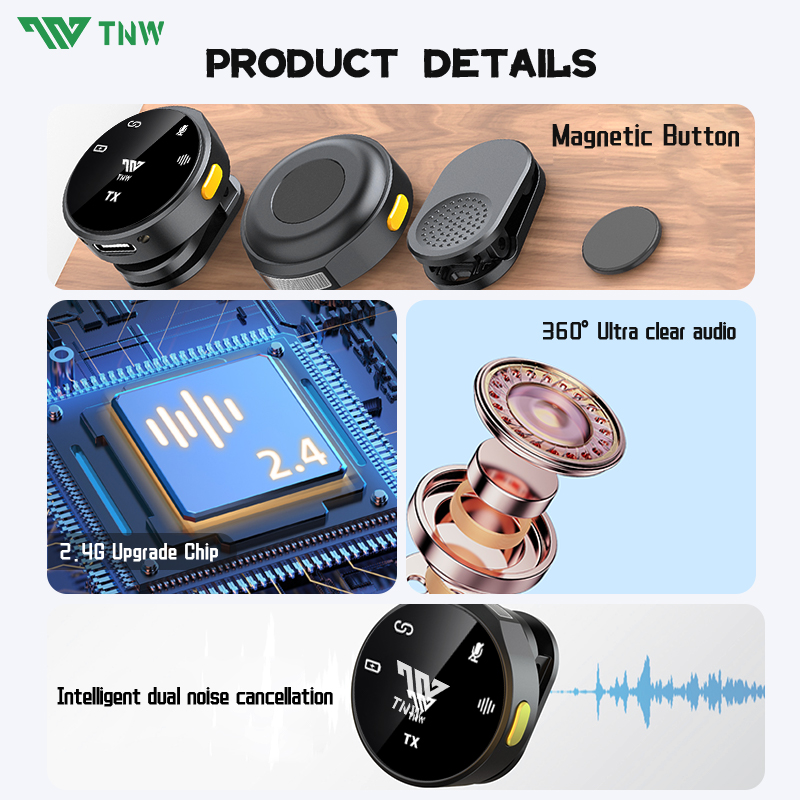 TNW A30 Lapel Microphone Wireless with charging Case Dual Lavalier Mic ...