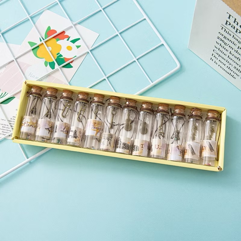 SJW 1pc Mini Retro Wishing Glass Bottle DIY Craft Gift With Key Pendant Cork Clear Drift Bottle ...