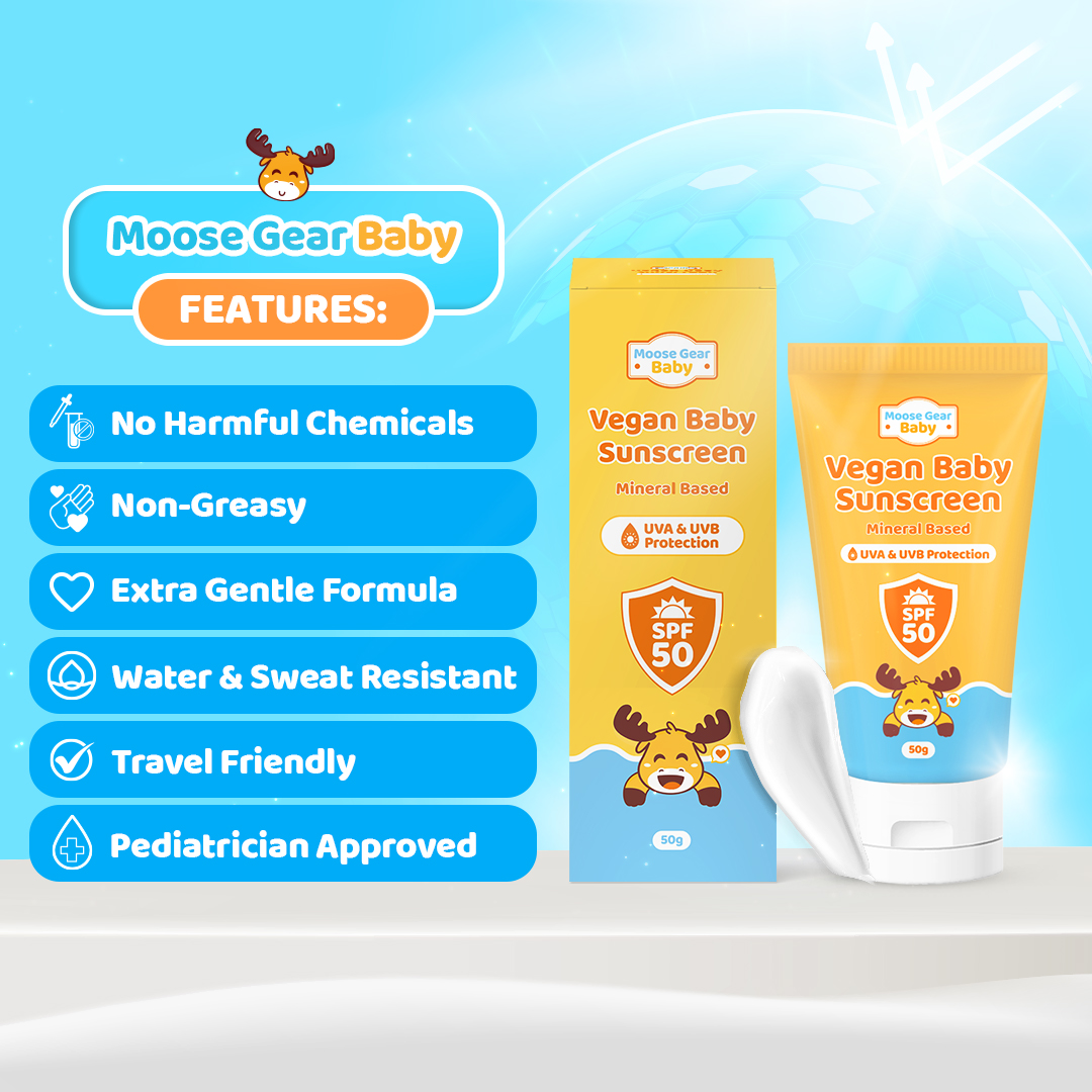 Moose Gear Baby Vegan Sunscreen 50g with SPF50 Water & Sweat Resistant ...