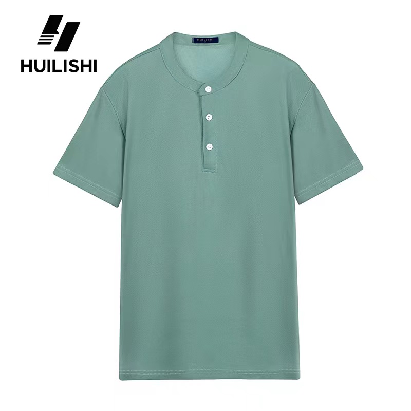 HUILISHI Men's Plain Chinese collar Polo Shirt Casual Versatile Loose ...