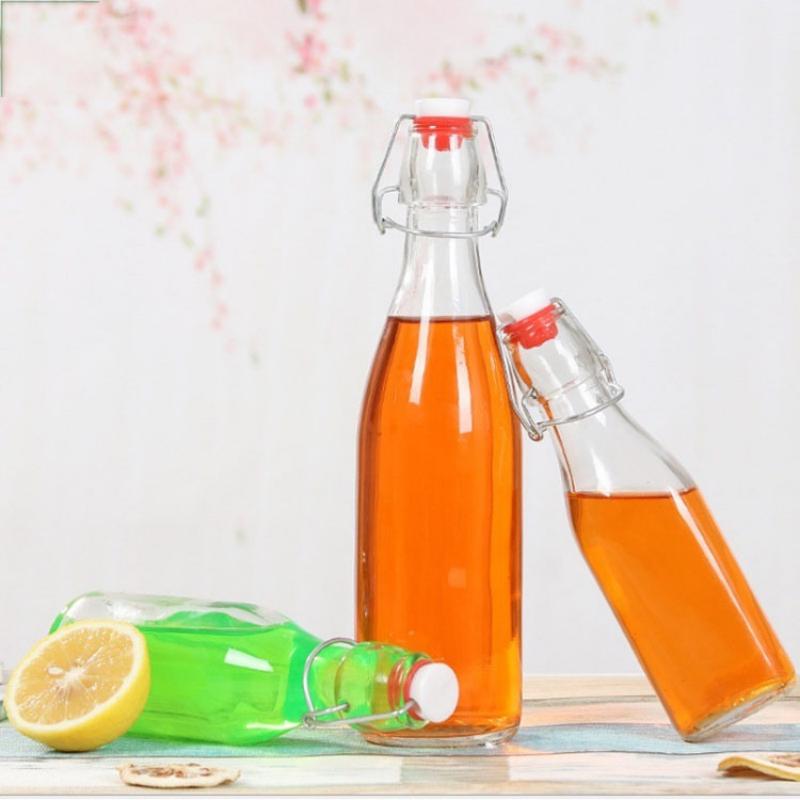1PC Round Transparent Glass Beverage Bottle 500/1000ML Multi-Purpose ...
