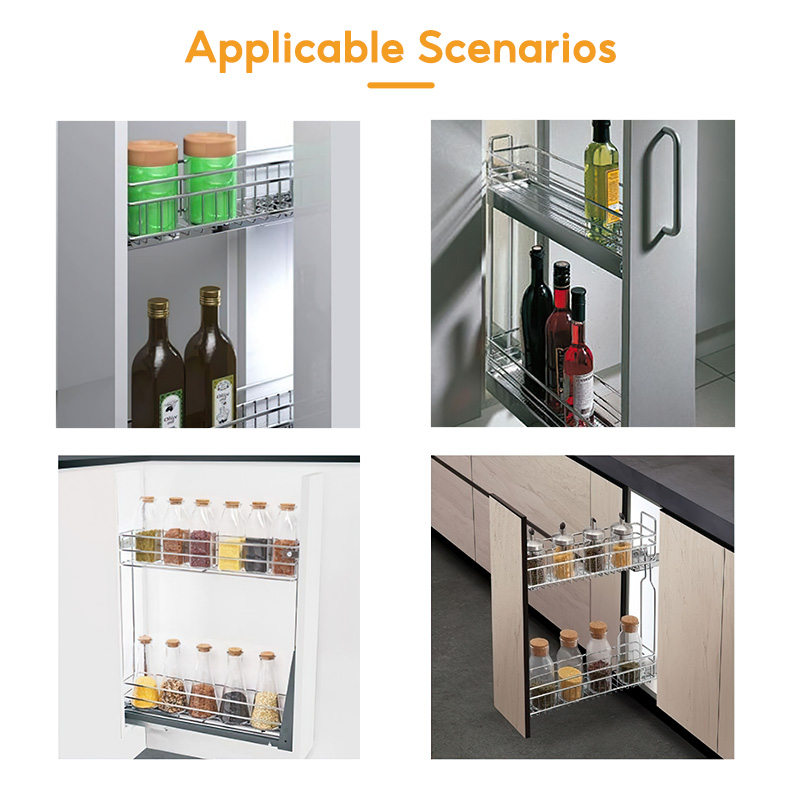 Kitchen Organizer Condiments Spice Rack Pull Out Basket 2 Layer Cabinet ...