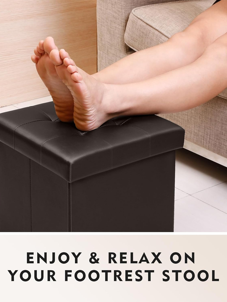 Folding Sofa Storage Box Stool Foldable Storage Chair Leather PU ...