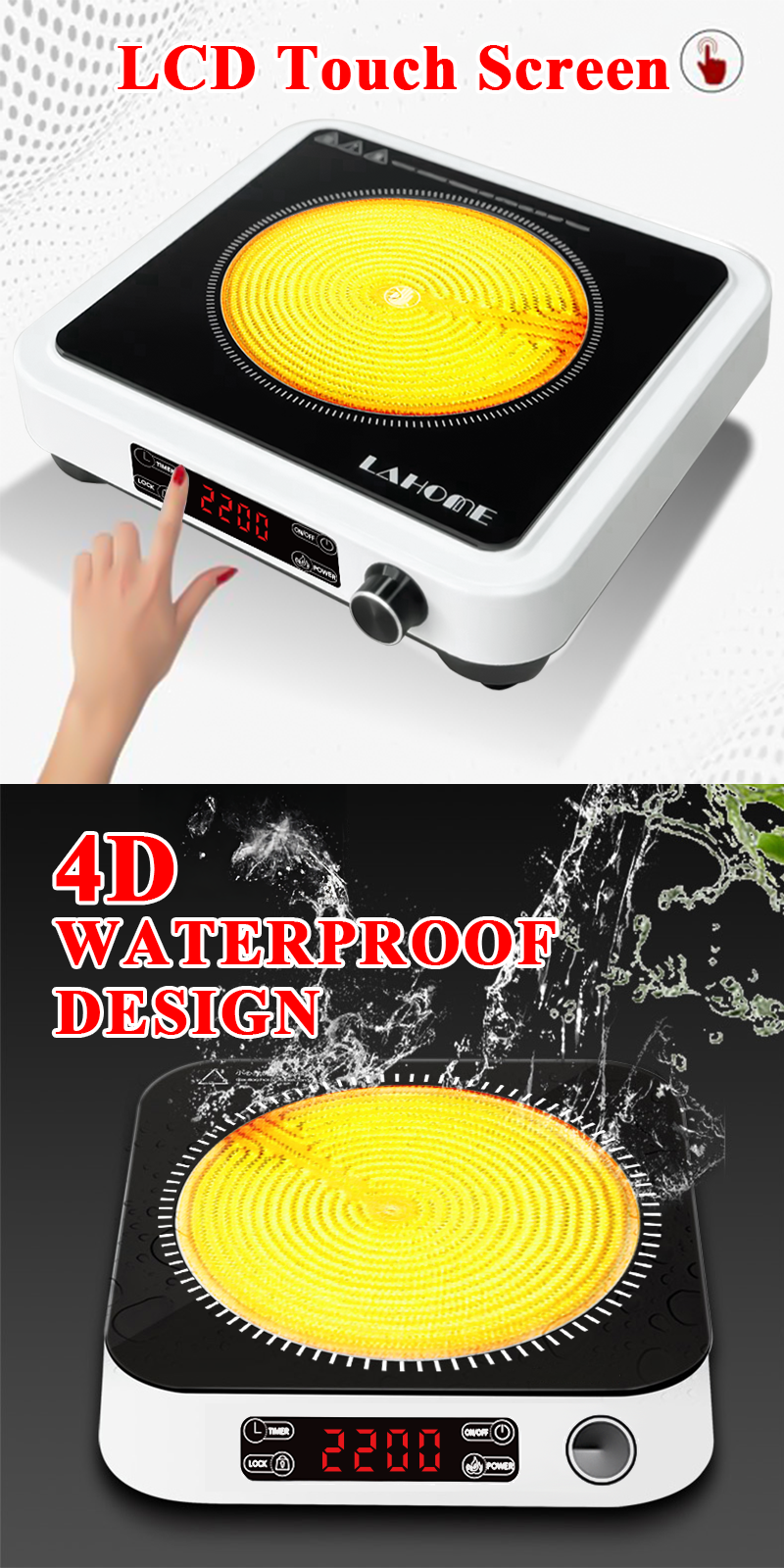 LAHOME Electric Ceramic Stove Infrared Burner Glass Surface Hot Plate ...