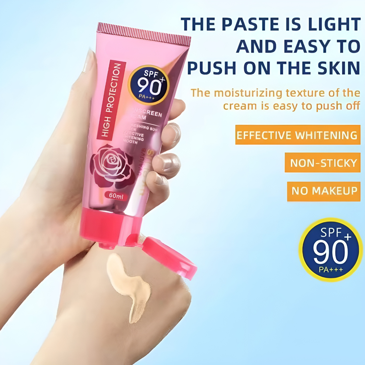 Rose Whitening Sunscreen SPF90 for Facial Skincare - Body Care Moisturizing Cream SPF90 ...